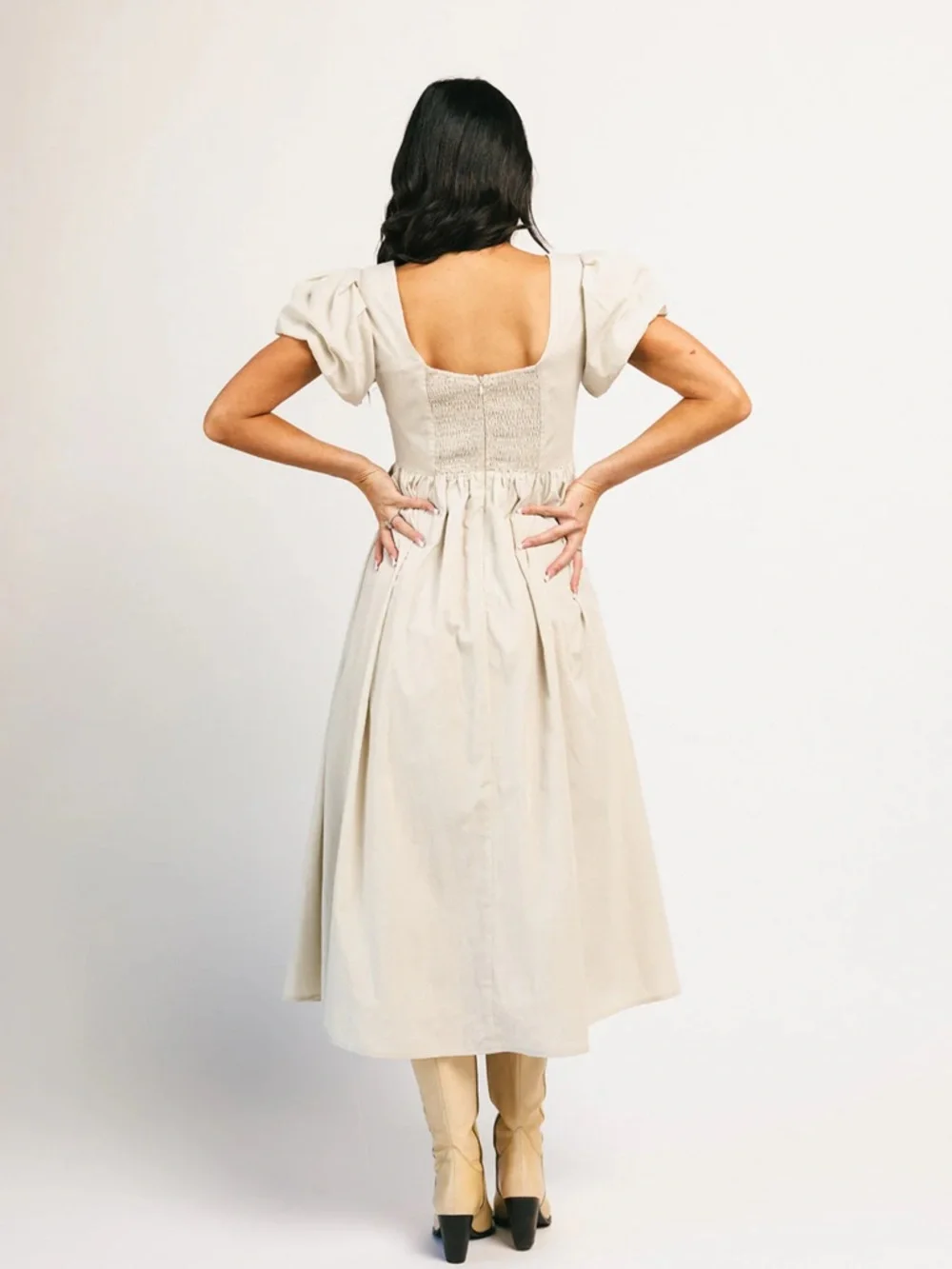 Zoco. | Dresses | Nwt Zoco Exclusive Cream Puffsleeve Midi Dress With ...